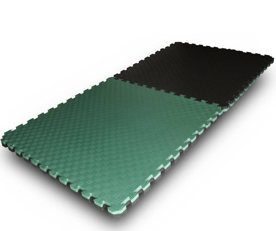 BJJ 30mm 1m x 1m Green/Black Jigsaw Mat 5 Lines Grip 75kg/cbm Density ...